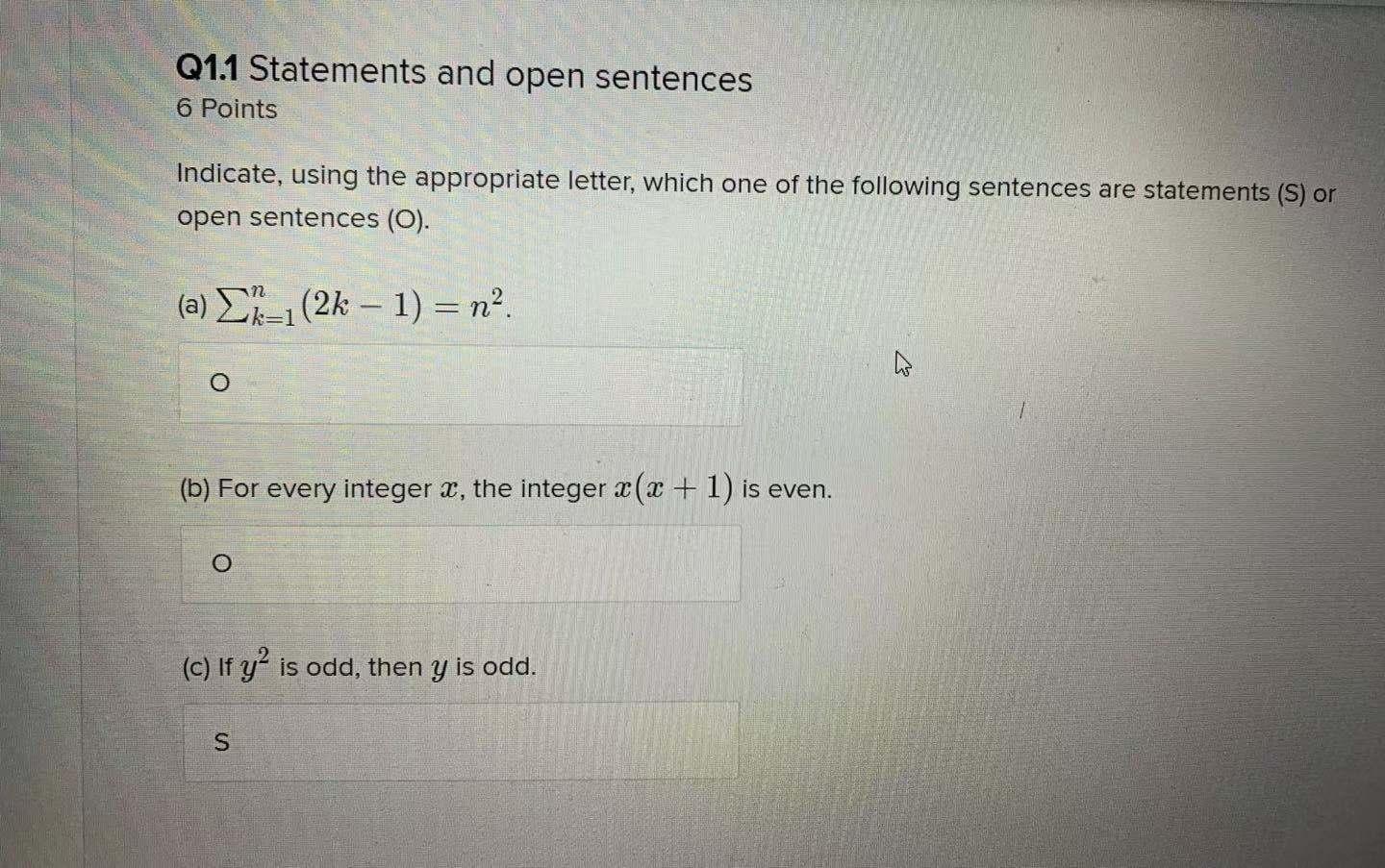 Solved Q1.1 Statements and open sentences 6 Points Indicate, | Chegg.com