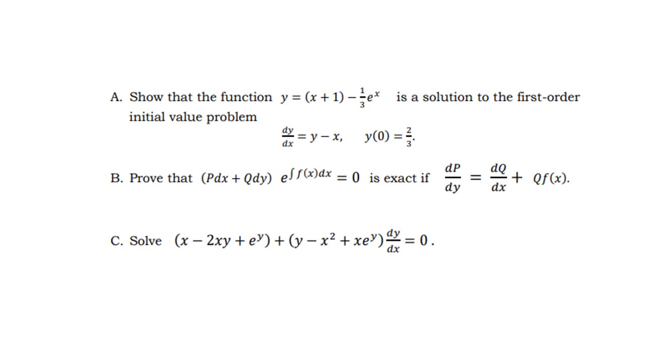 Solved A. Show that the function y=(x+1)−31ex is a solution | Chegg.com