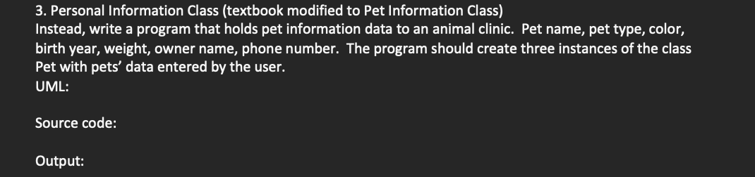 Solved 3. Personal Information Class The Personal | Chegg.com