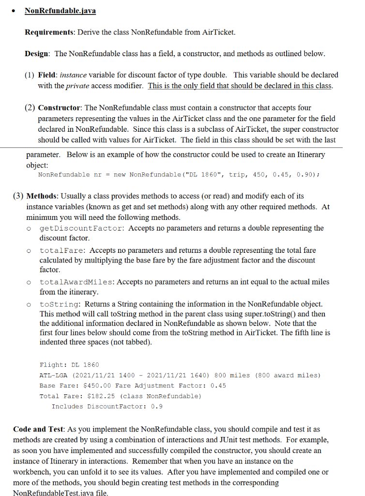 Itinerary.java Requirements: Create Itinerary class | Chegg.com
