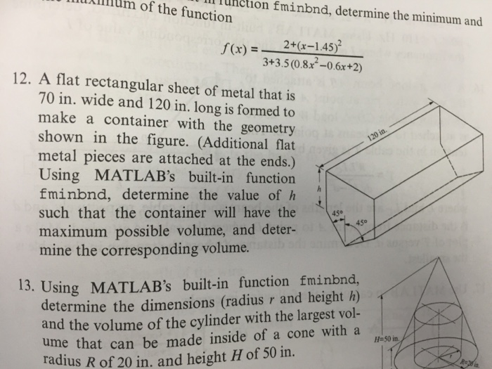 llIum of lunction il the function fminbnd, determine | Chegg.com