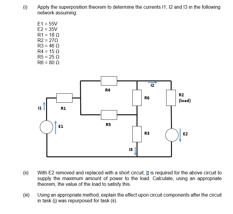 Solved (i) Apply the superposition theorem to determine the | Chegg.com