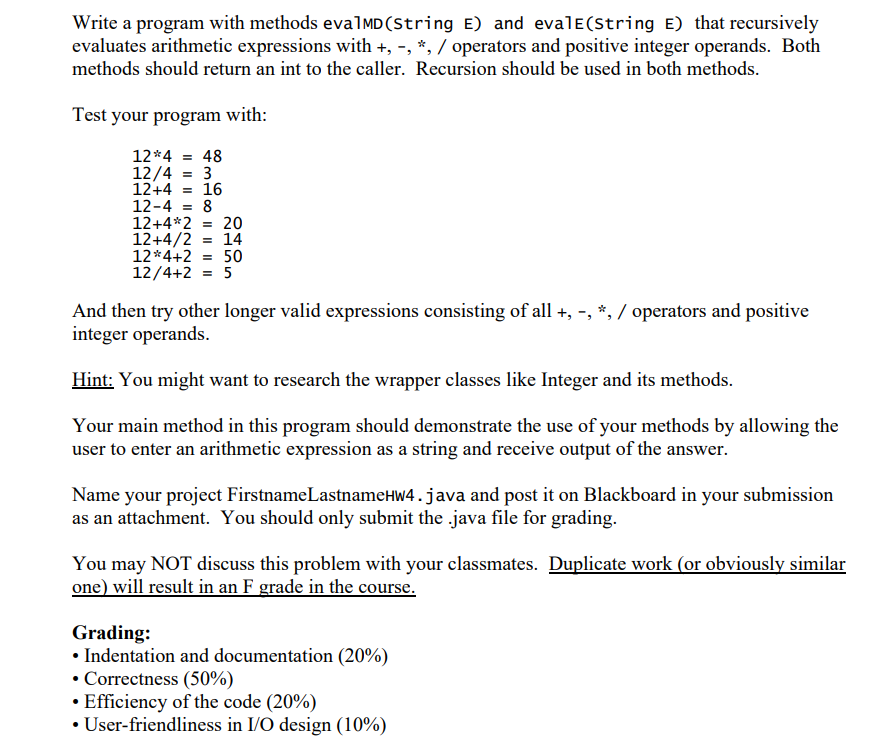 Solved Write a program with methods evalMD(String E) and | Chegg.com