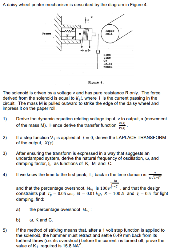 Solved A daisy wheel printer mechanism is described by the | Chegg.com