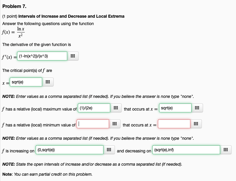Solved Problem 7. (1 point) Intervals of Increase and | Chegg.com