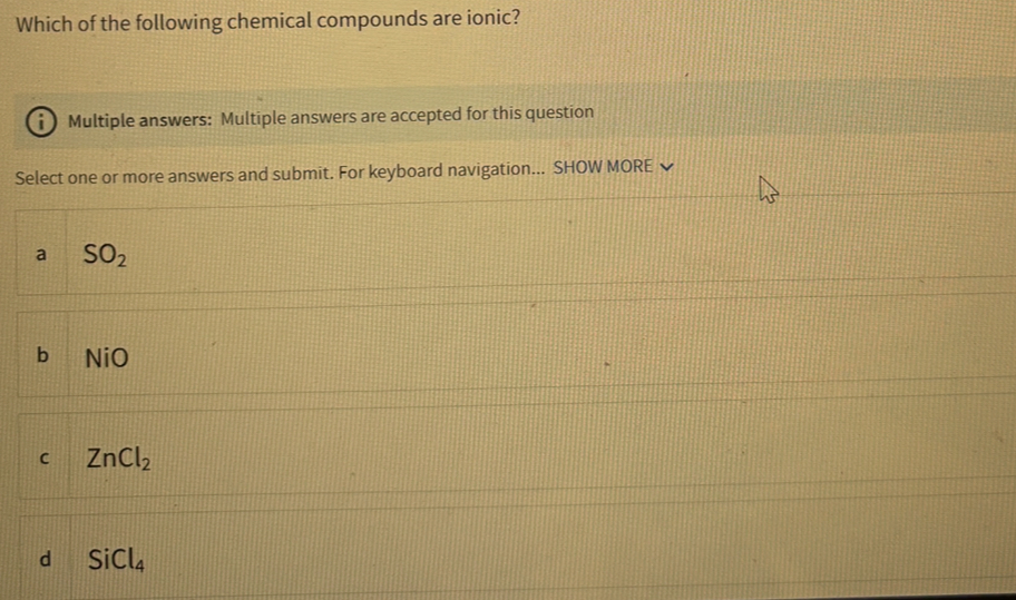 Solved Which of the following chemical compounds are ionic? | Chegg.com