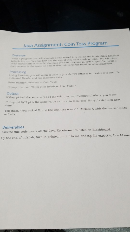 Solved Java Assignment Coin Toss Program Overview Write A 
