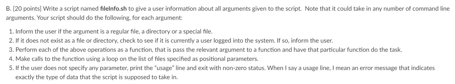 Solved B. [20 points] Write a script named filelnfo.sh to | Chegg.com