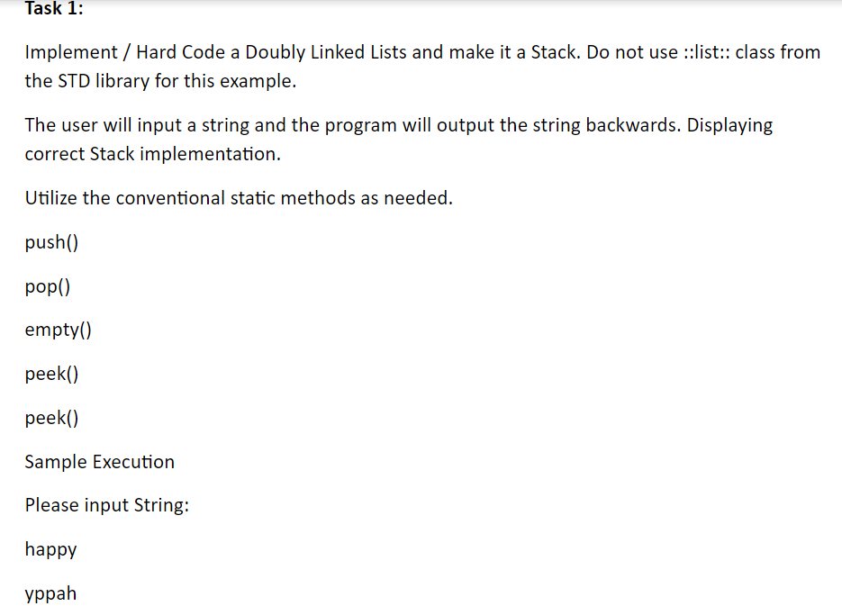 Solved Task 1: Implement / Hard Code a Doubly Linked Lists | Chegg.com