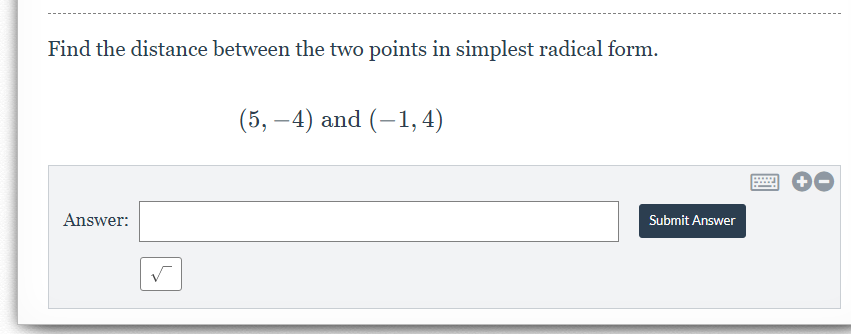 Solved Find the distance between the two points in simplest | Chegg.com