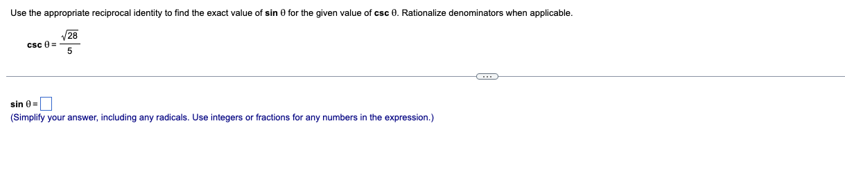 Solved cscθ=528 sinθ= (Simplify your answer, including any | Chegg.com