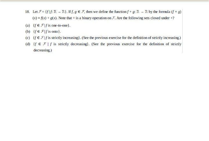 Solved 18. Let F = {flf.R-R). Iff, g € F, then we define the | Chegg.com Solved 18. Let F = {flf.R-R). Iff, g € F, then we define the | Chegg.com