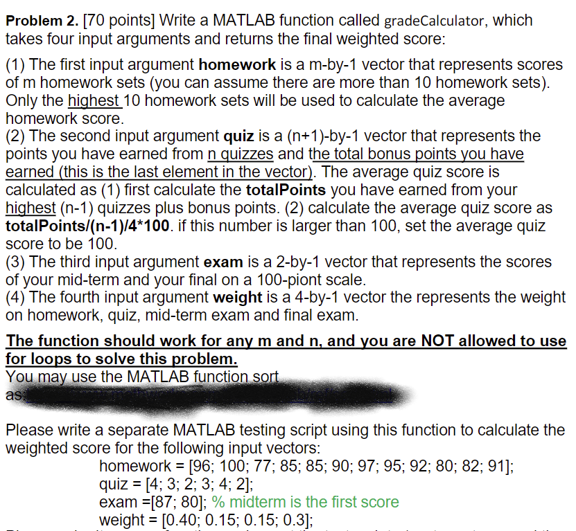 Problem 2. [70 points] Write a MATLAB function called | Chegg.com