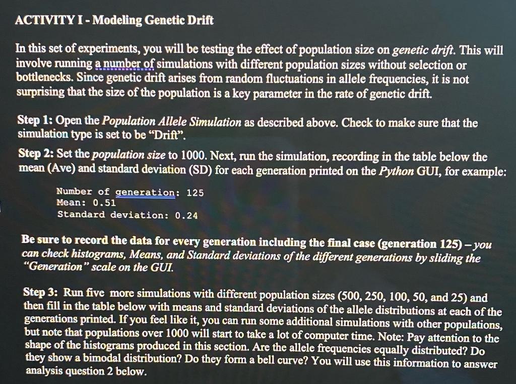 ACTIVITY I-Modeling Genetic Drift In this set of | Chegg.com