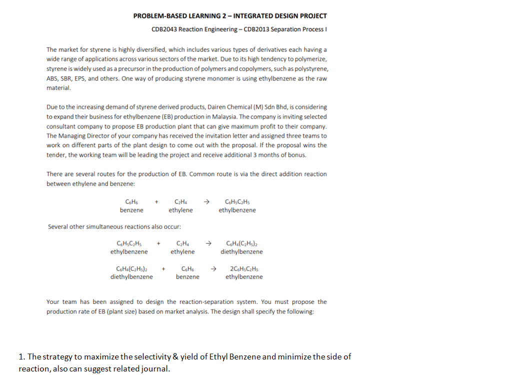 PROBLEM-BASED LEARNING 2-INTEGRATED DESIGN PROJECT | Chegg.com