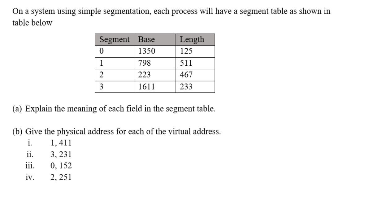Solved On a system using simple segmentation, each process | Chegg.com