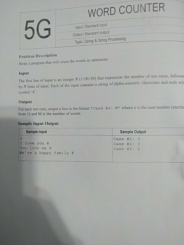 Solved 56 WORD COUNTER os con Input Standard input Output | Chegg.com