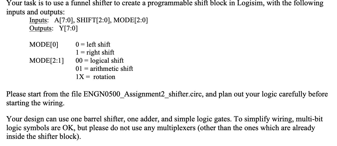 Your task is to use a funnel shifter to create a | Chegg.com