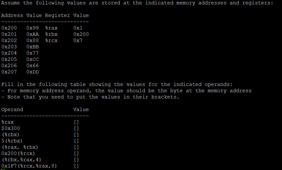 Solved Assume the following values are stored at the | Chegg.com