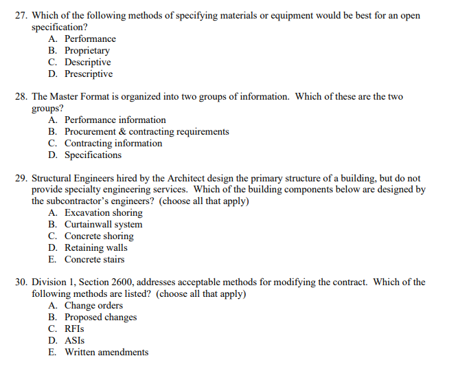 Solved 27. Which of the following methods of specifying | Chegg.com