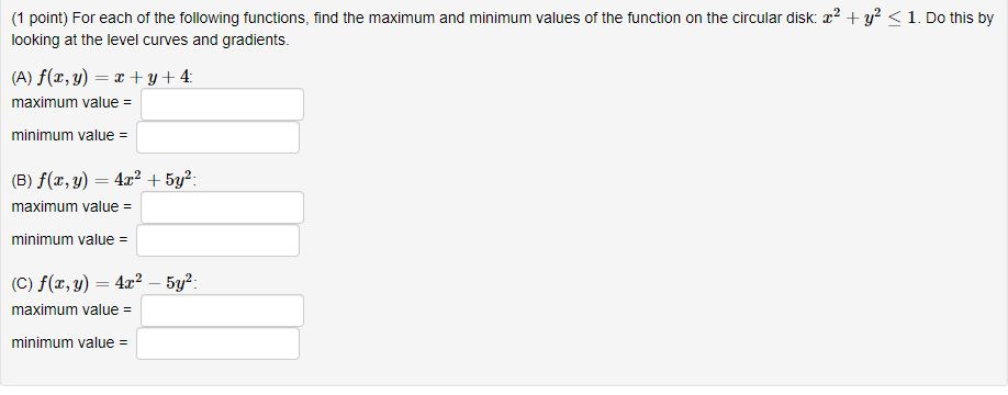 Solved (1 point) For each of the following functions, find | Chegg.com