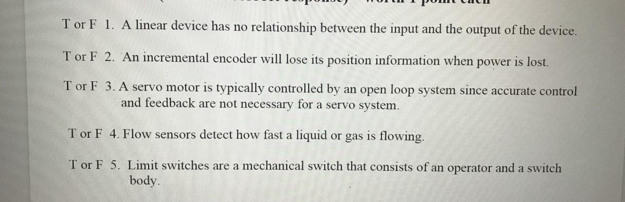 Solved T or F 1. A linear device has no relationship between | Chegg.com