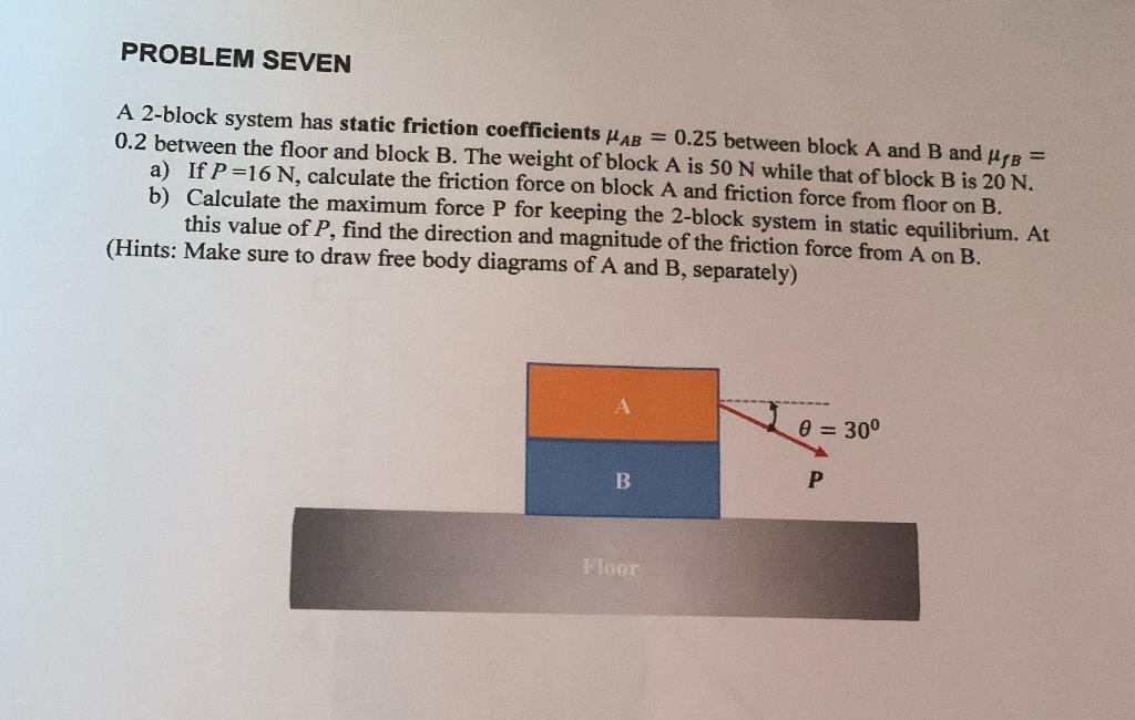 Solved PROBLEM SEVEN A 2-block system has static friction | Chegg.com