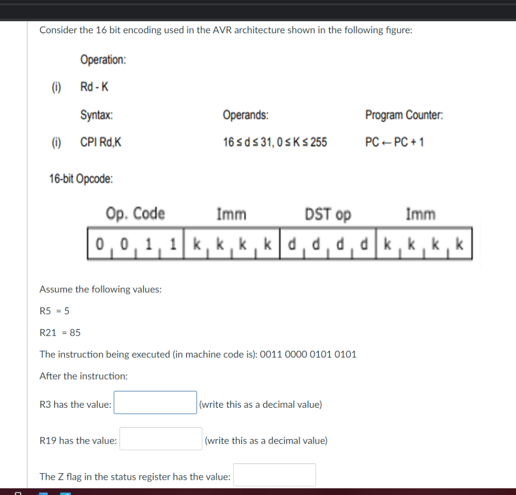 Consider the 16 bit encoding used in the AVR | Chegg.com