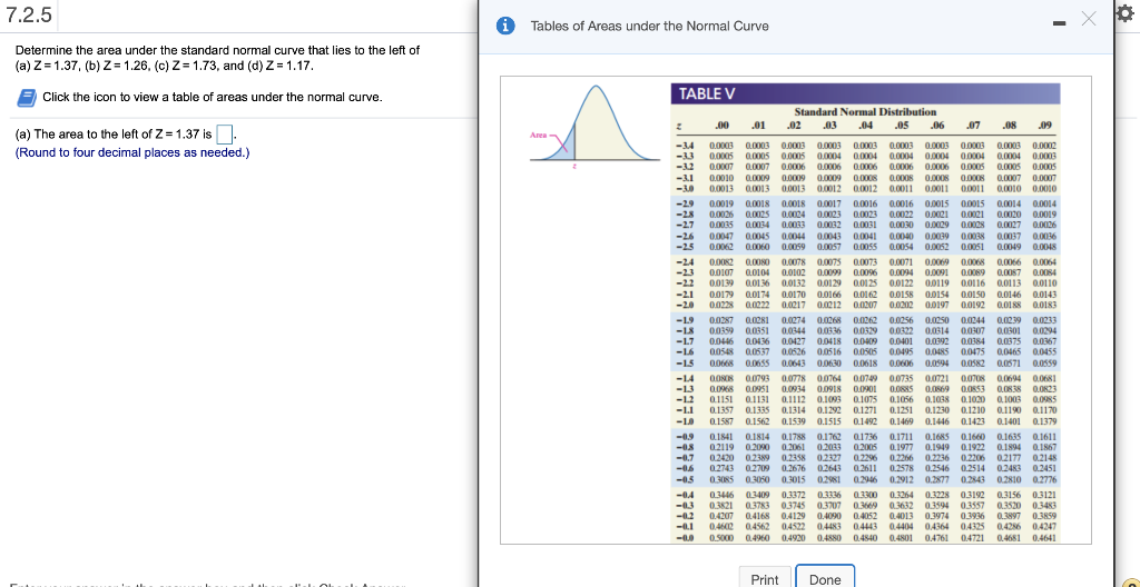 Solved 7.2.5 i Tables of Areas under the Normal Curve | Chegg.com