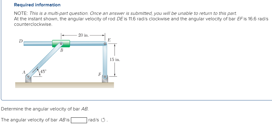 Solved At the instant shown, the angular velocity of rod DE | Chegg.com