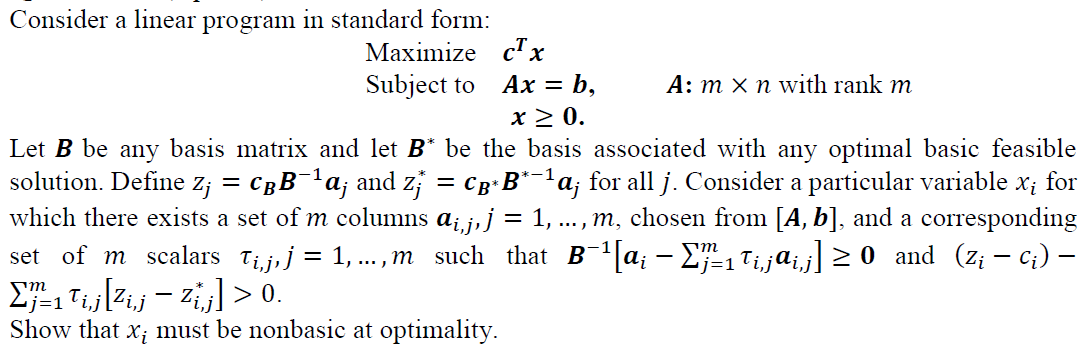 Consider a linear program in standard form: Maximize | Chegg.com