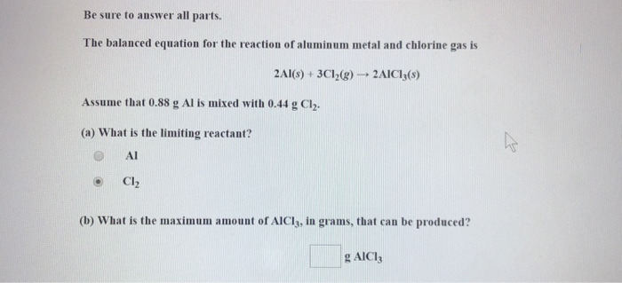 Solved Be sure to answer all parts. The balanced equation | Chegg.com