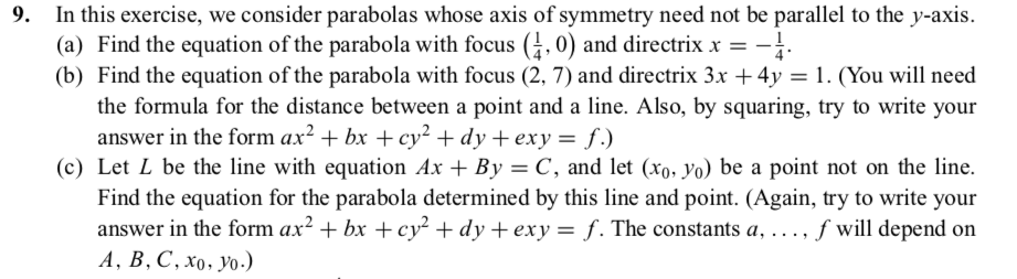 Solved 9. In this exercise, we consider parabolas whose axis | Chegg.com