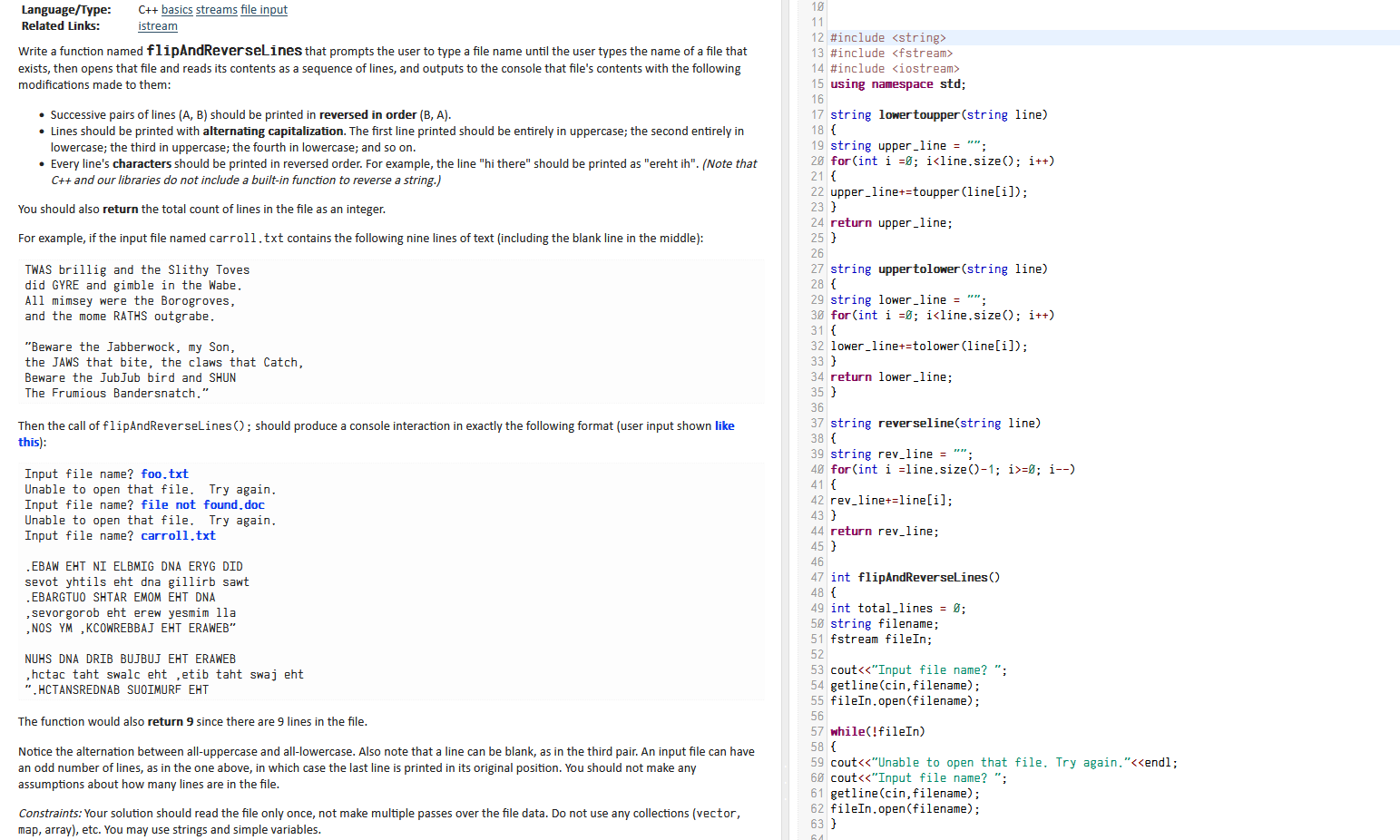 Solved Language/Type: C++ basics streams file input Related | Chegg.com