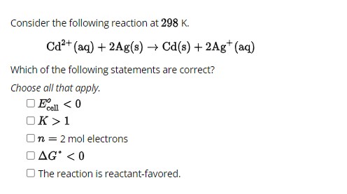 Solved Consider the following reaction at 298 K. | Chegg.com