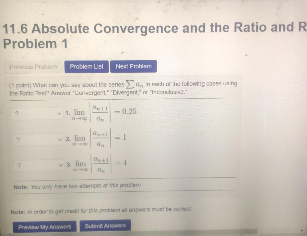 Solved 11.6 Absolute Convergence and the Ratio and R Problem | Chegg.com