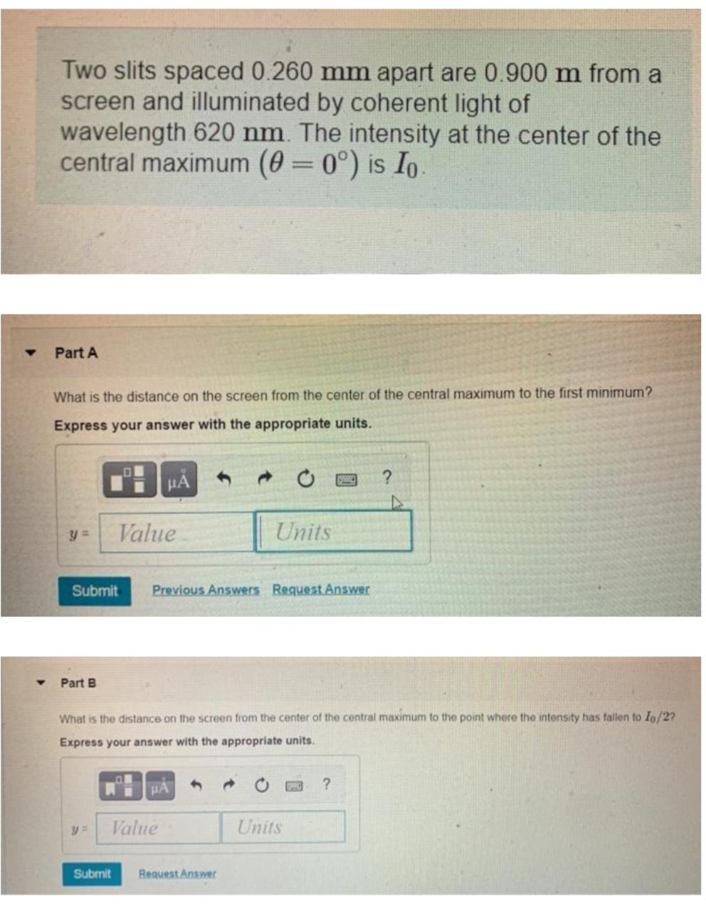 Solved Two slits spaced 0.260 mm apart are 0.900 m from a | Chegg.com