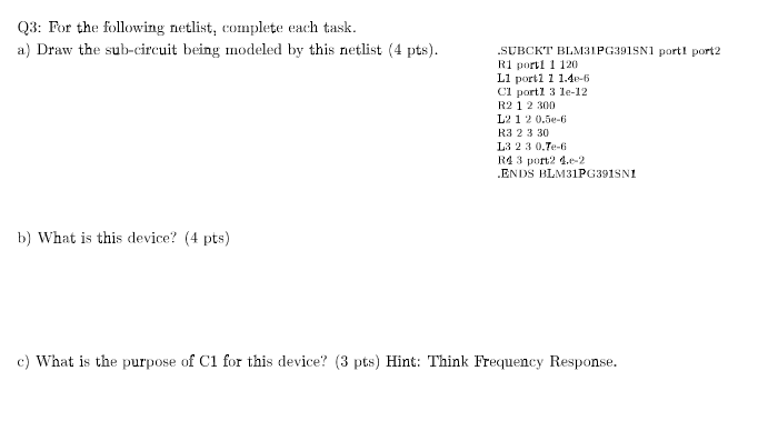 Q3: For the following netlist, complete each task. a) | Chegg.com