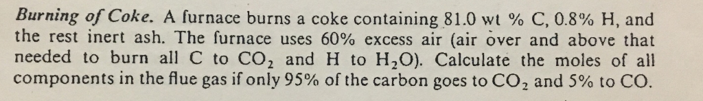 Solved Burning of Coke. A furnace burns a coke containing | Chegg.com