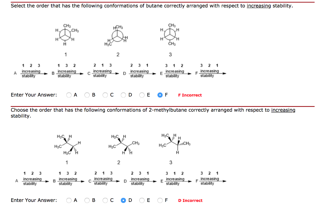 Solved Select the order that has the following conformations | Chegg.com
