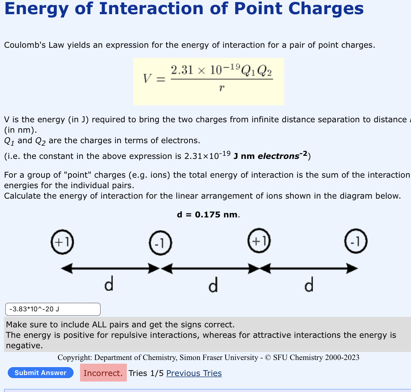 Solved Energy of Interaction of Point Charges Coulomb's Law | Chegg.com