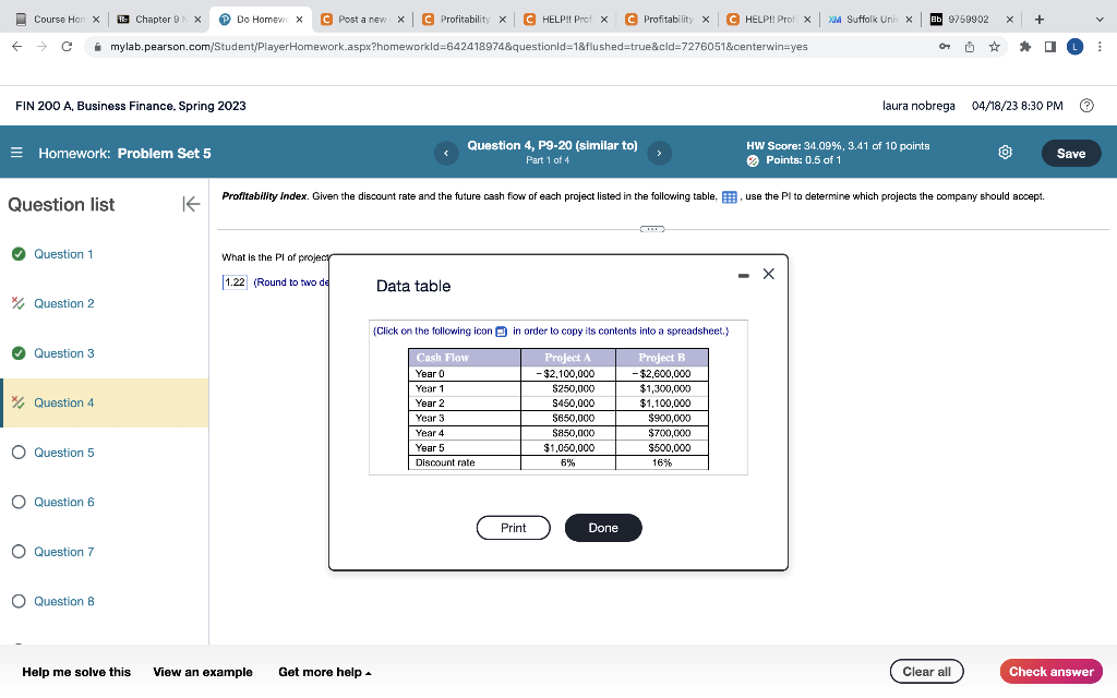 Profitability index. Given the discount rate and the | Chegg.com