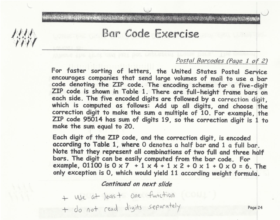 Solved Bar Code Exercise Postal Barcodes (Page 1 of 2) For | Chegg.com