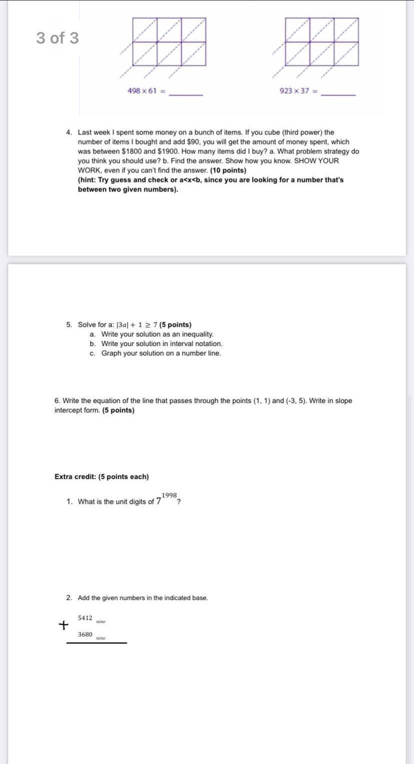 Solved 3 of 3 498 x 61 = 923 x 37 = 4. Last week I spent | Chegg.com