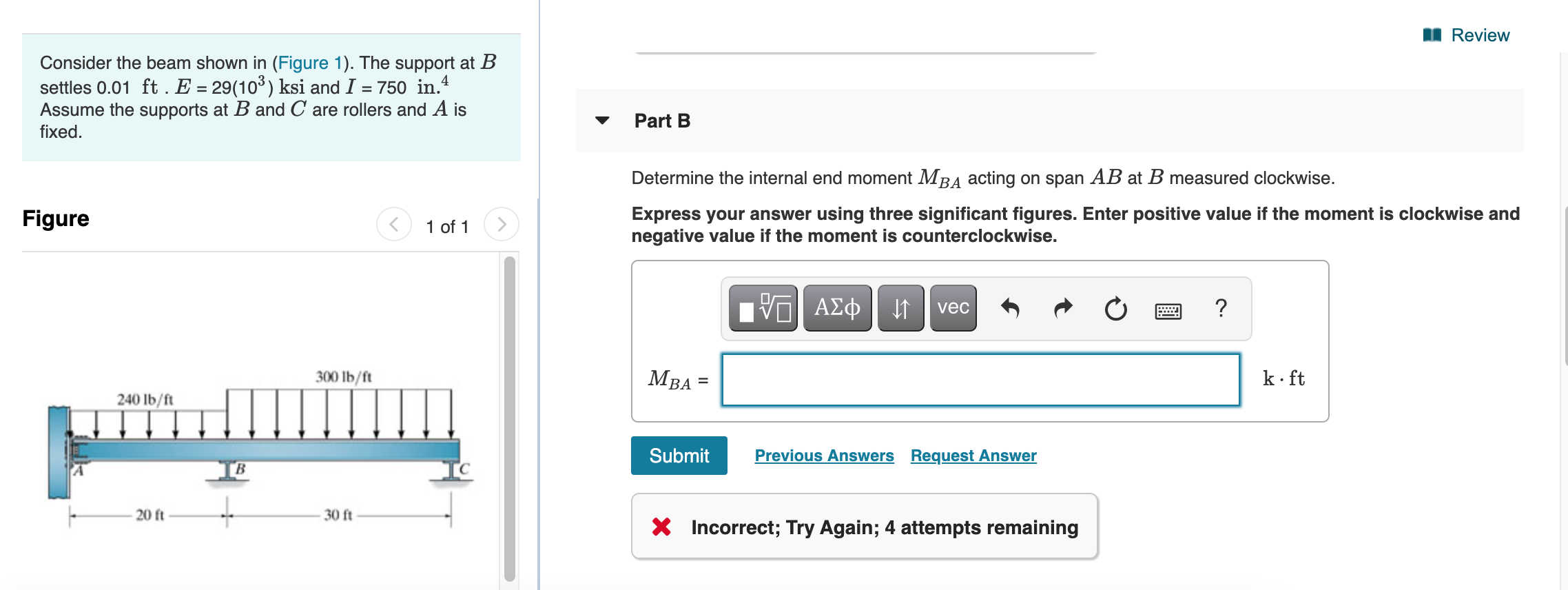 Solved 1 Review Consider the beam shown in (Figure 1). The | Chegg.com