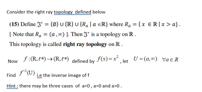 Solved Consider the right ray topology defined below (15) | Chegg.com