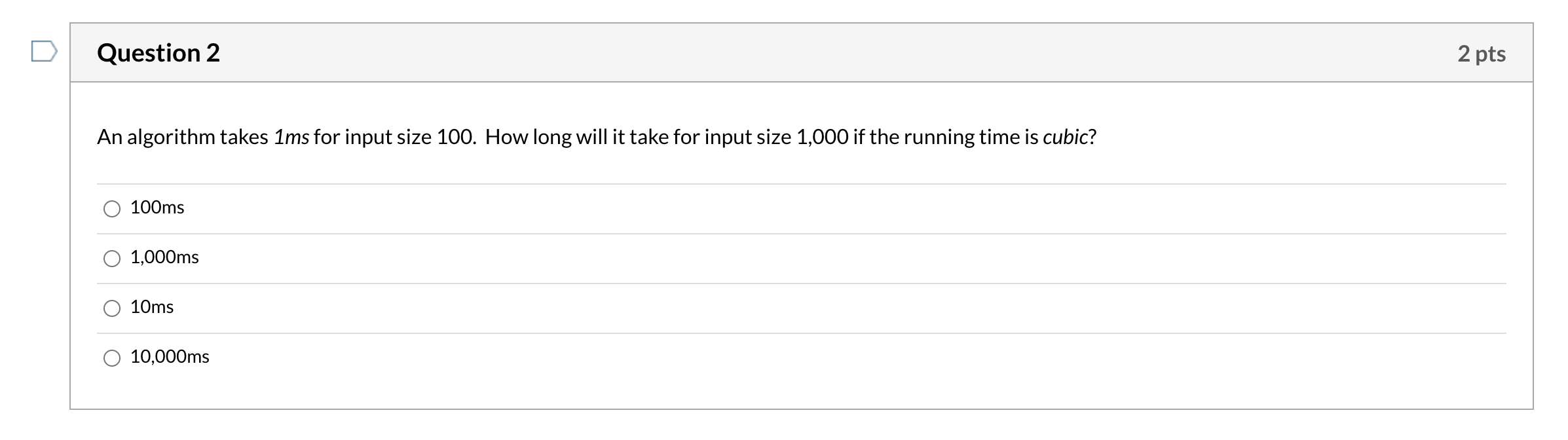 Solved Question 2 2 Pts An Algorithm Takes 1ms For Input 
