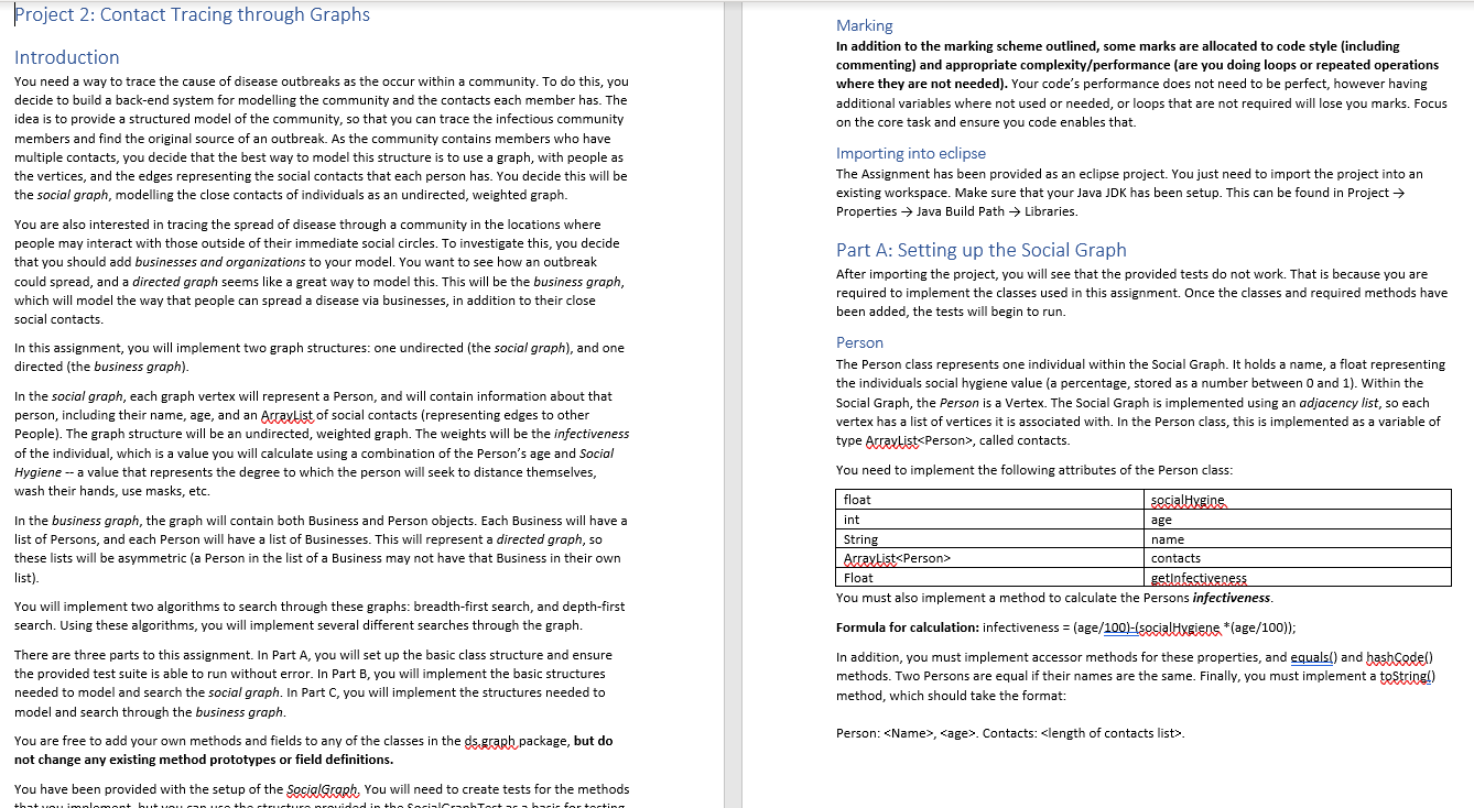 Solved Project 2: Contact Iracing through Graphs Marking | Chegg.com
