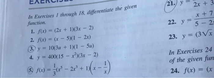 Solved EXERCIJE In Exercises 1 through 18, differentiate the | Chegg.com
