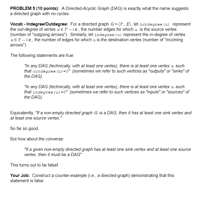 Solved PROBLEM 5 (10 points): A Directed-Acyclic Graph (DAG) | Chegg.com